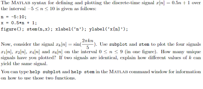 Solved The MATLAB syntax for defining and plotting the | Chegg.com
