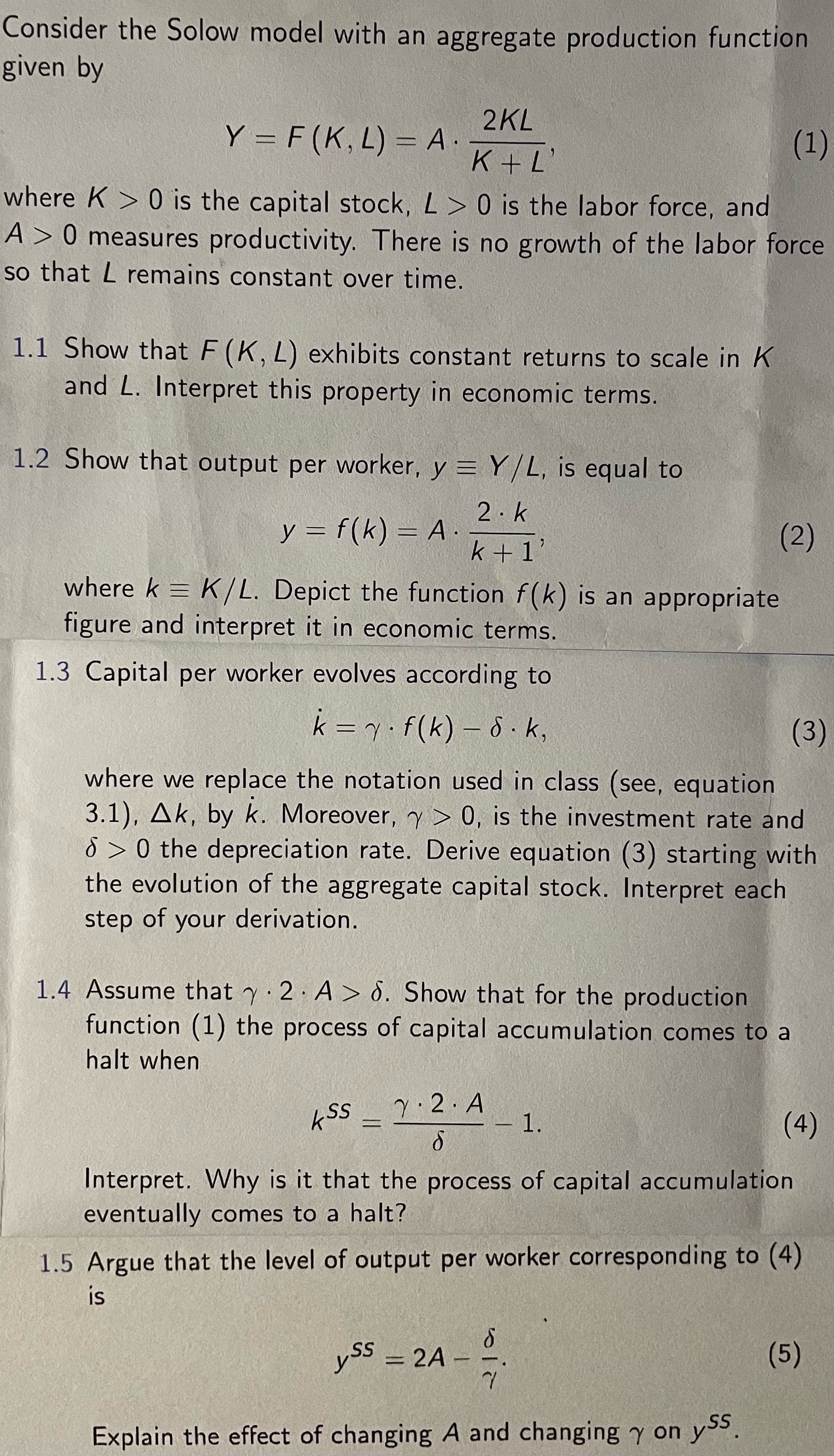 Solved Consider the Solow model with an aggregate production | Chegg.com
