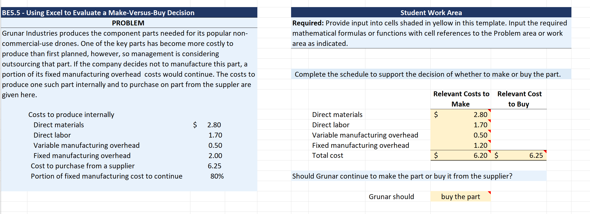Solved BE5.5 - Using Excel to Evaluate a Make-Versus-Buy | Chegg.com