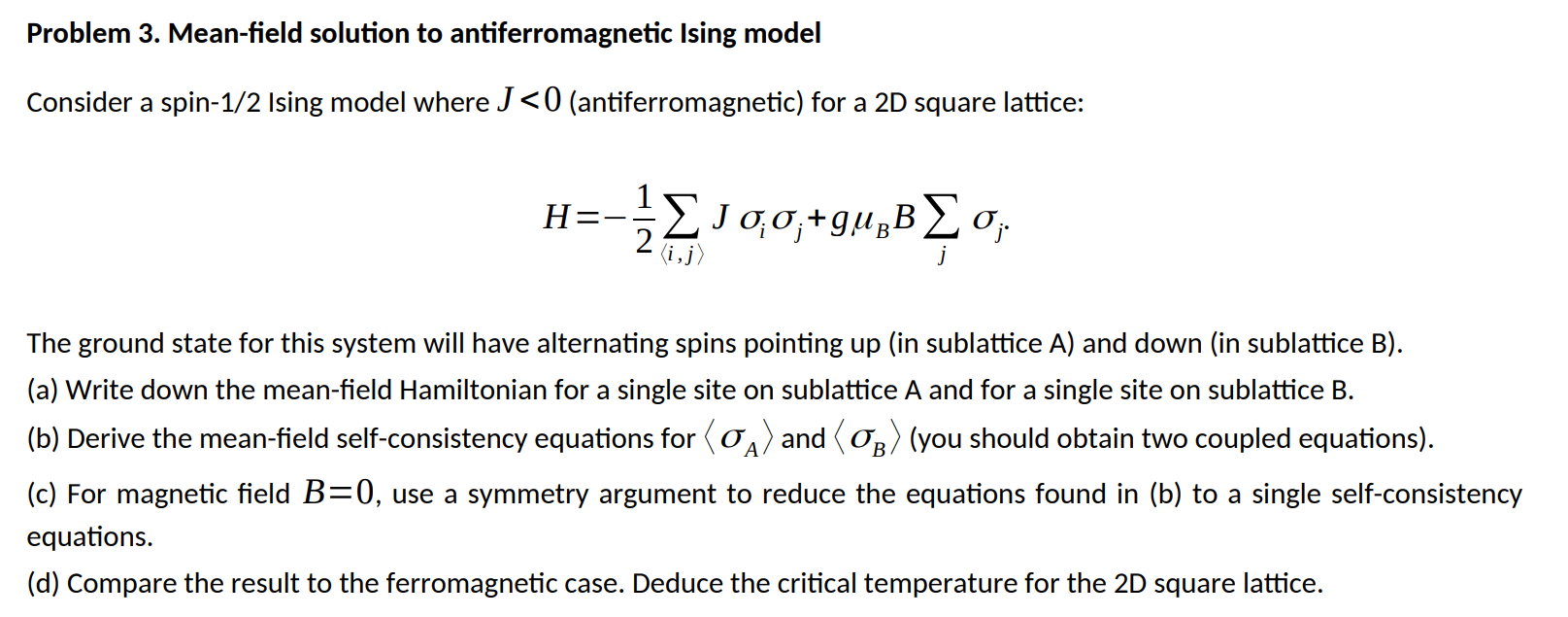 Solved Problem 3 Mean Field Solution To Antiferromagnetic