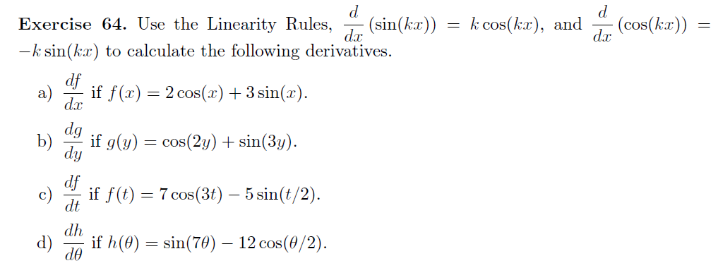 Solved Exercise 64. Use the Linearity Rules, dnkoslk), and | Chegg.com