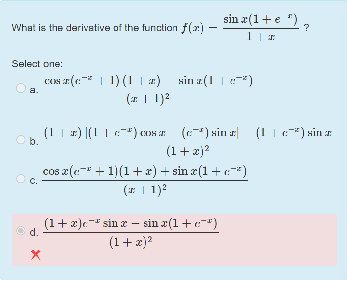 Solved What is the derivative of the function | Chegg.com