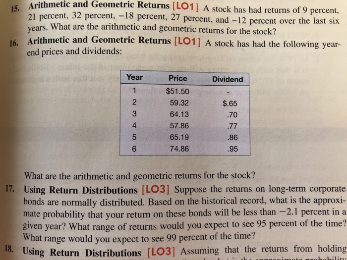Solved 15. Arithmetic and Geometric Returns [LO1] A stock | Chegg.com