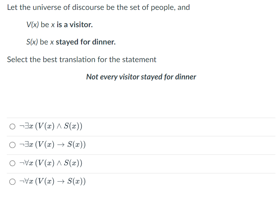 Solved Let the universe of discourse be the set of people, | Chegg.com