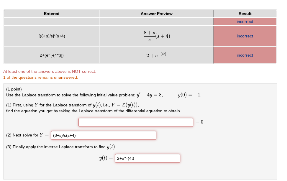 Solved Entered Answer Preview Result incorrect | Chegg.com