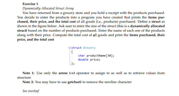 Exercise 1 Dynamically Allocated Struct Array You | Chegg.com