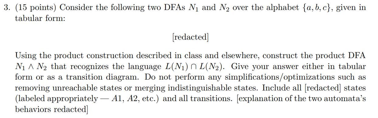 3. (15 points) Consider the following two DFAs Nį and | Chegg.com