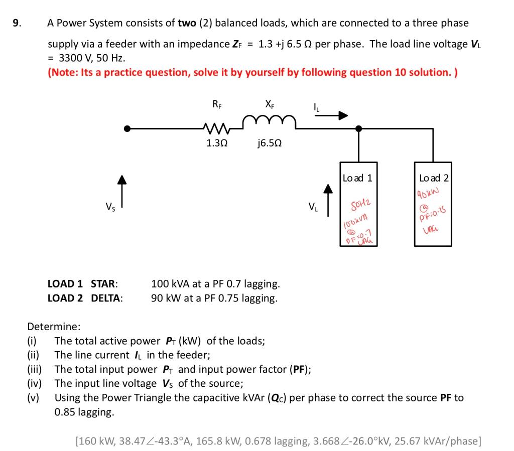 Solved 9. A Power System consists of two (2) balanced loads, | Chegg.com