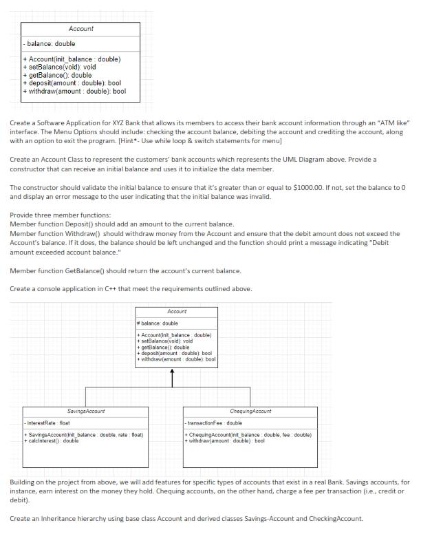 Solved Account balance: double + Accountinit_balance double) | Chegg.com