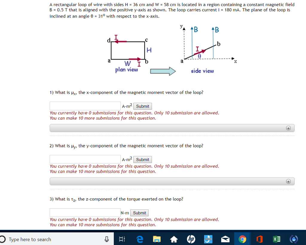 Solved A rectangular loop of wire with sides H = 36 cm and w | Chegg.com