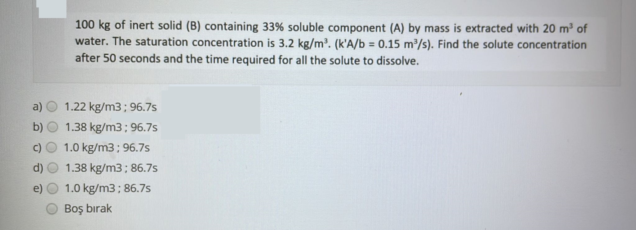 100 kg of inert solid (B) containing 33% soluble | Chegg.com