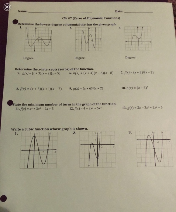 Solved Date: Name: cw #7 (Zeros of Polynomial Functions) | Chegg.com