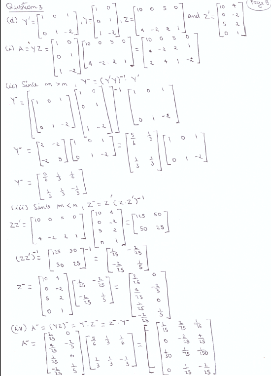 Solved Z (d) Let Y' = (1) Calculate the 3 x 4 matrix A | Chegg.com