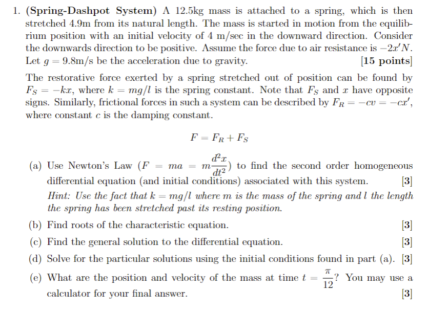 Solved (Spring-Dashpot System) Λ12.5 kg mass is attached to | Chegg.com
