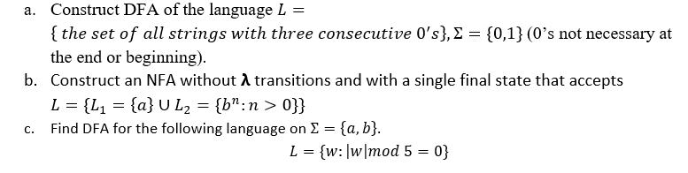 Solved = a. Construct DFA of the language L {the set of all | Chegg.com