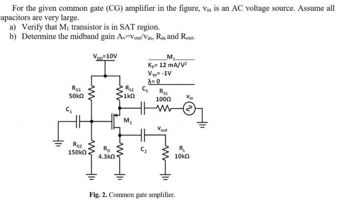 Solved For the given common gate (CG) amplifier in the | Chegg.com