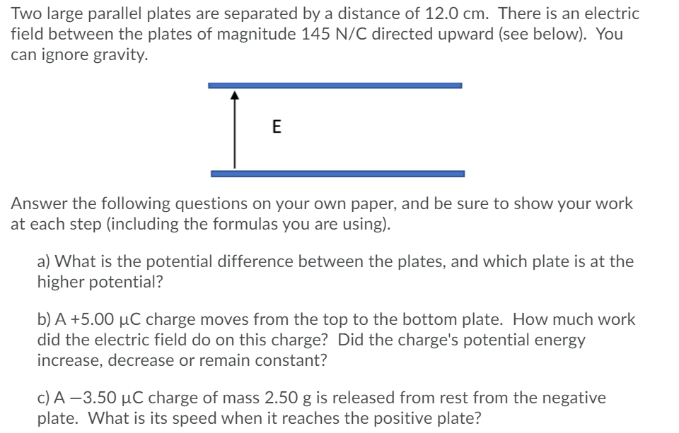 Solved Two large parallel plates are separated by a distance | Chegg.com