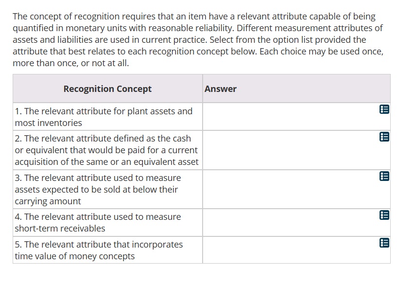 Solved The concept of recognition requires that an item have | Chegg.com