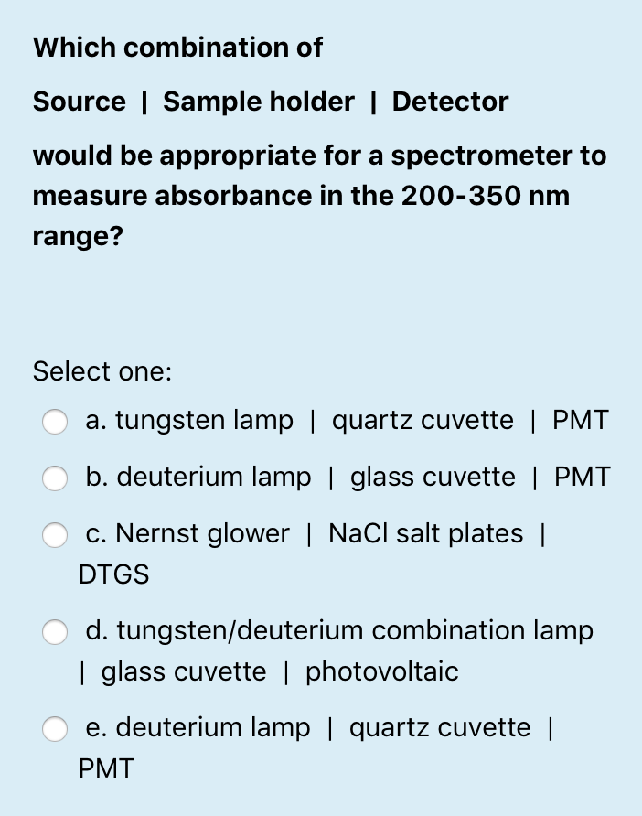 Solved A D2 arc lamp Select one: a. provides an intense line | Chegg.com