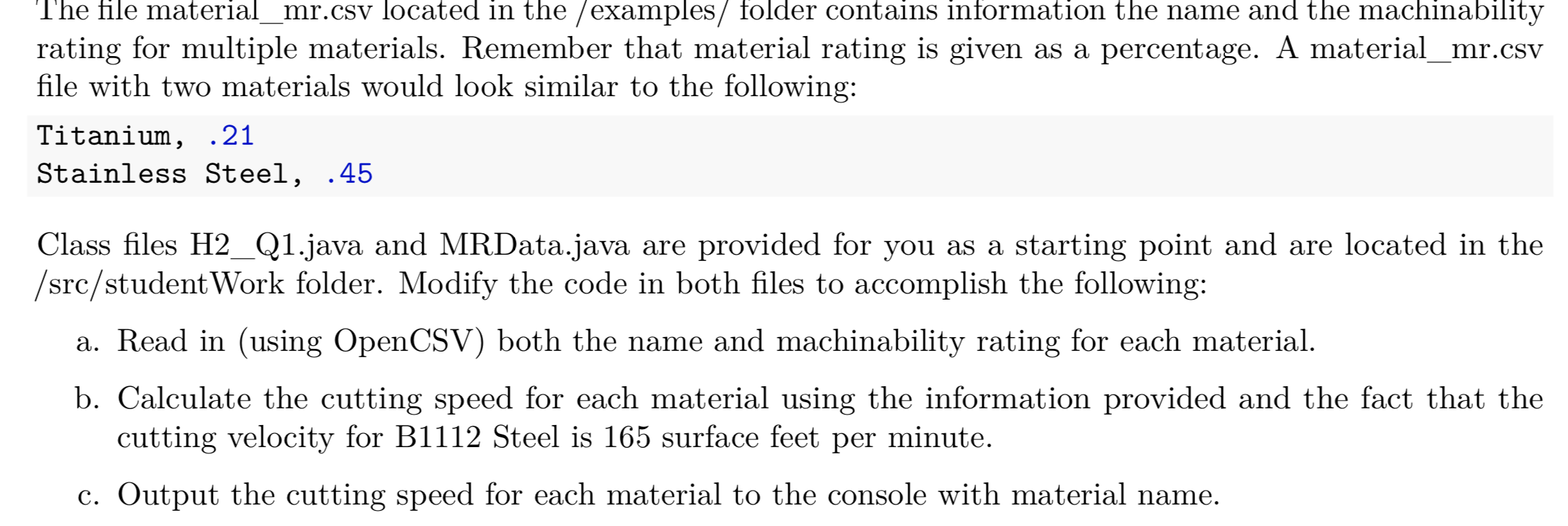 The file material_mr.csv located in the /examples/ | Chegg.com