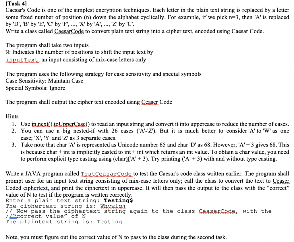 Solved [Task 4 Caesar's Code is one of the simplest | Chegg.com