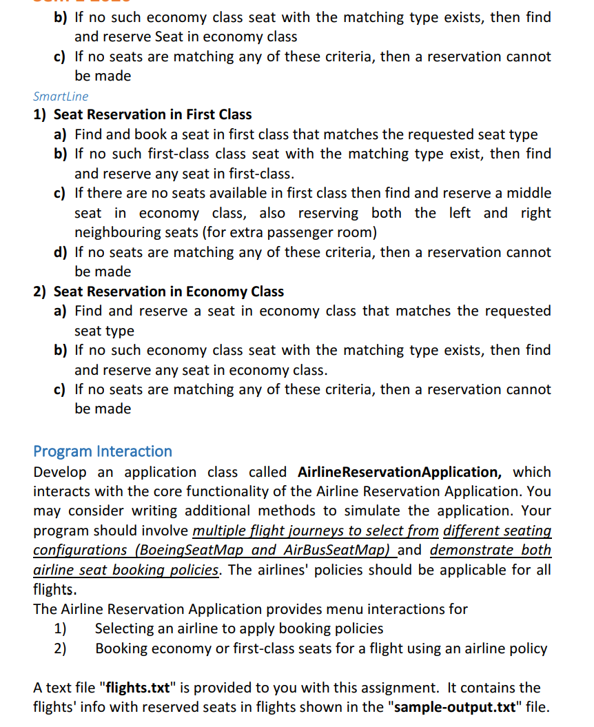 Airline Reservation Application in Java,enabling | Chegg.com