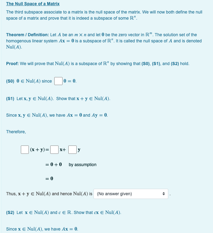 Solved The Null Space of a Matrix The third subspace | Chegg.com