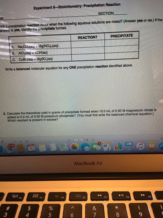 Solved Experiment 6-Stolchiometry: Precipitation Reaction | Chegg.com