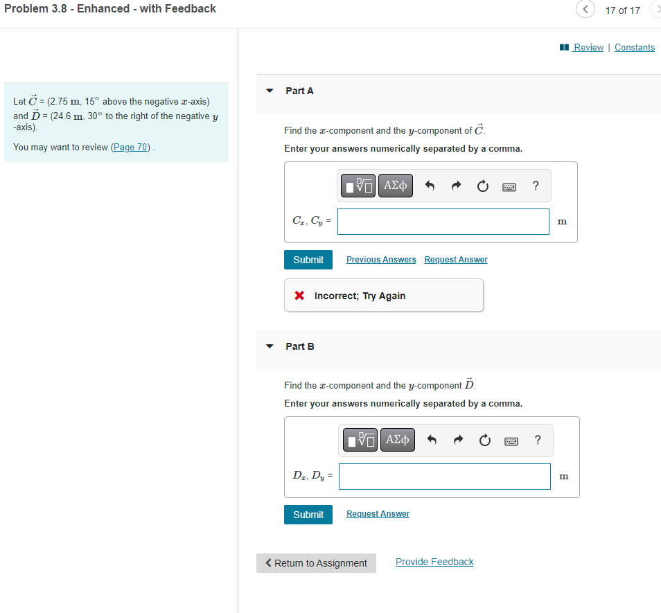 Solved Let C=(2.75 m,15∘ above the negative x-axis ) and | Chegg.com