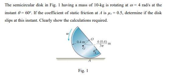 Solved The semicircular disk in Fig. I having a mass of | Chegg.com