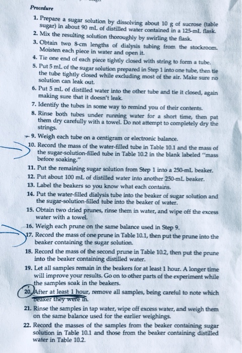 Solved EXPERIMENTAL PRO CEDURE A. Osmosis and Osmotic | Chegg.com