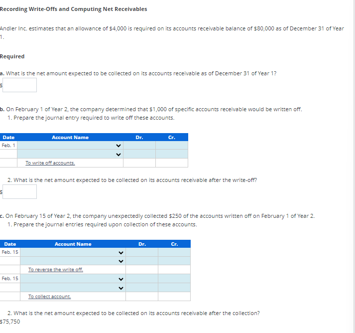 Solved Recording Write-Offs and Computing Net Receivables | Chegg.com