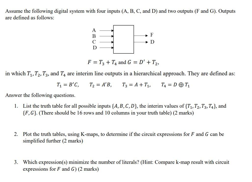 Solved Assume the following digital system with four inputs | Chegg.com
