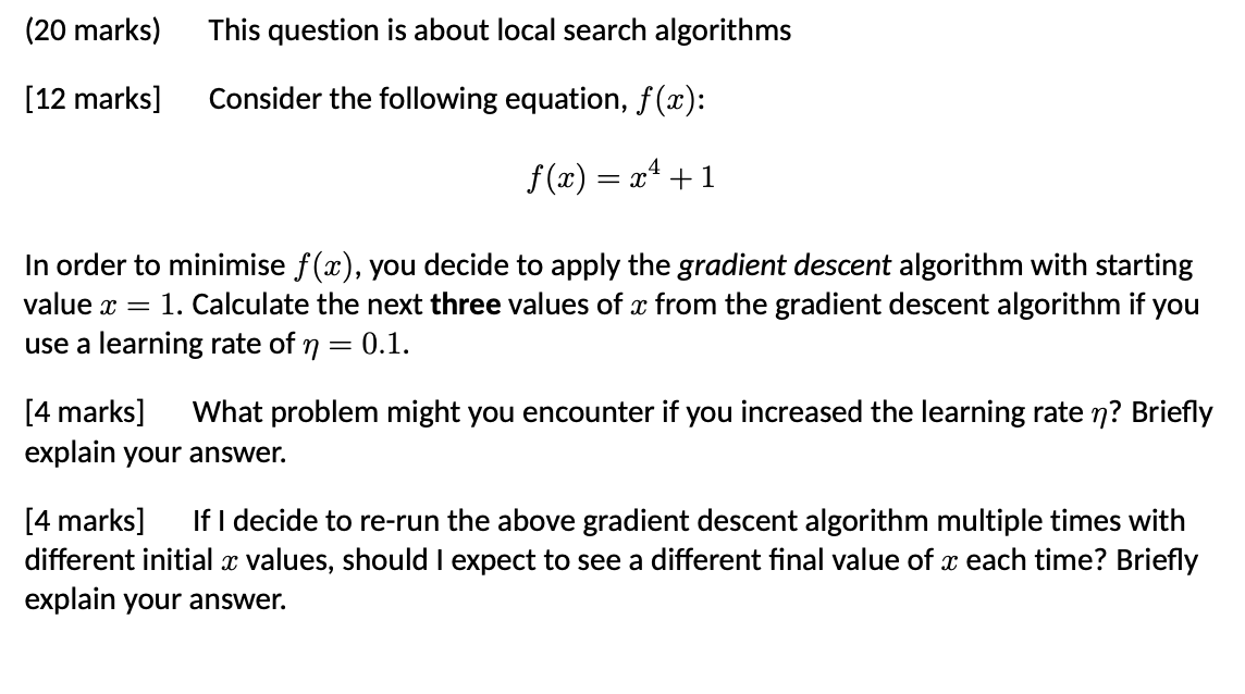 Solved (20 marks) This question is about local search | Chegg.com Solved (20 marks) This question is about local search | Chegg.com