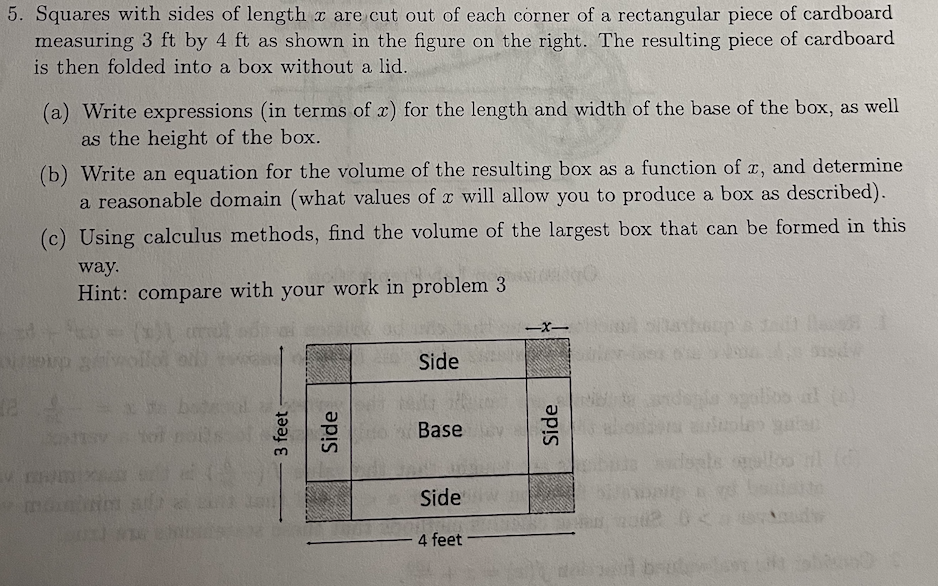Solved Squares with sides of length x are cut out of each | Chegg.com