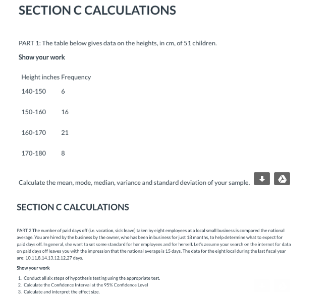 Solved SECTION C CALCULATIONS PART 1: The table below gives | Chegg.com