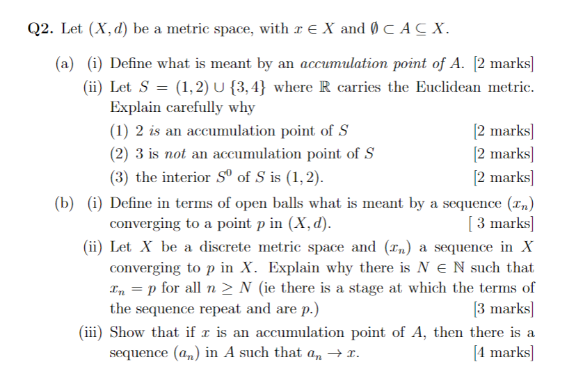 Solved 22. Let (X,d) be a metric space, with x∈X and ∅⊂A⊆X. | Chegg.com
