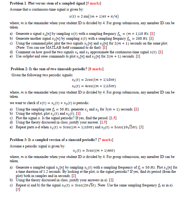 Solved Problem 1: Plot versus stem of a sampled signal [5 | Chegg.com