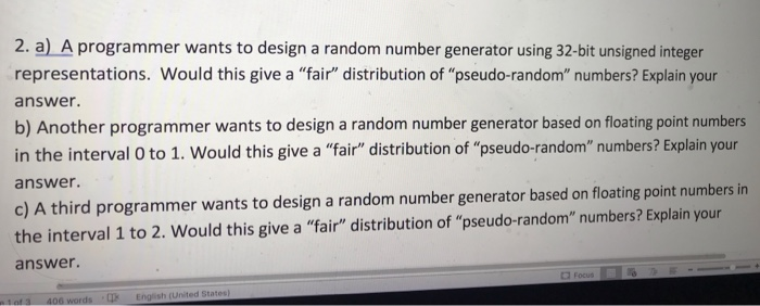 Solved 2. a) A programmer wants to design a random number | Chegg.com