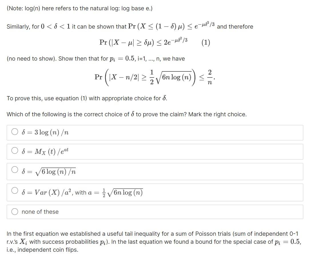 Solved (Note: log(n) here refers to the natural log: log | Chegg.com