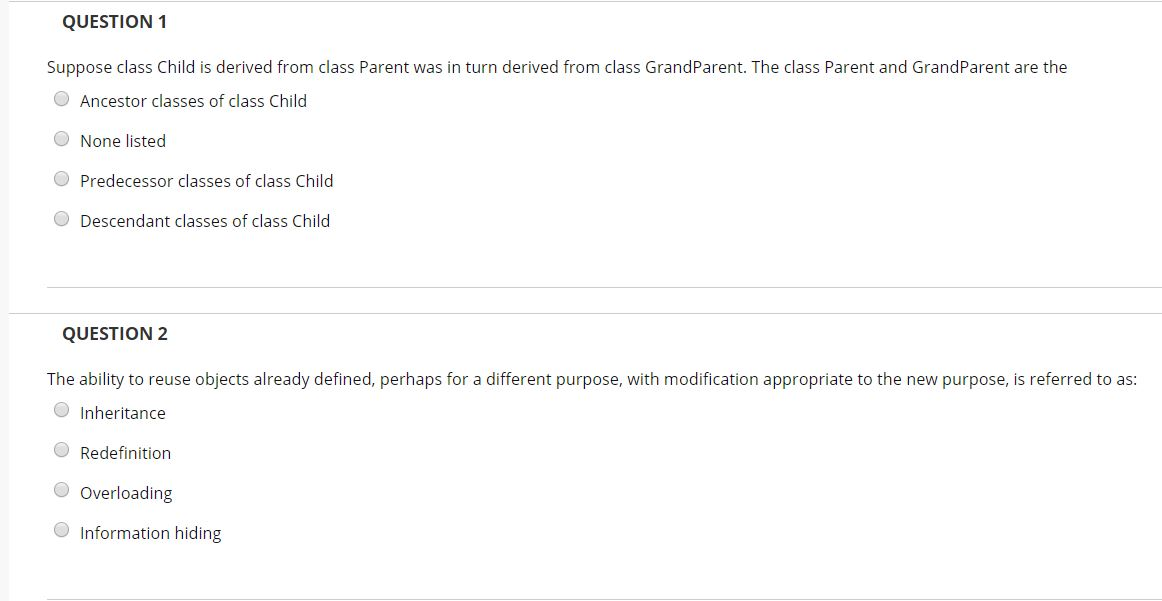 Solved QUESTION 1 Suppose class Child is derived from class | Chegg.com