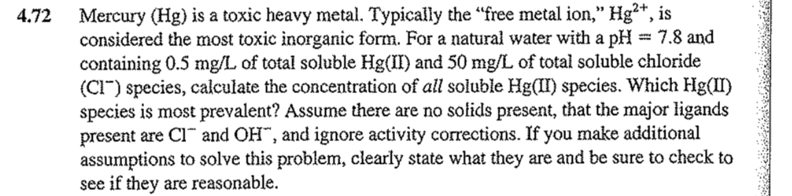 Solved !.72 Mercury (Hg) is a toxic heavy metal. Typically | Chegg.com