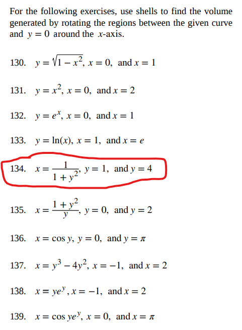 Solved USING SHELLS METHOD PLEASE DO #134!!! ﻿Thank you! | Chegg.com