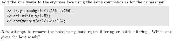 Solved Add the sine waves to the engineer.tif image using | Chegg.com