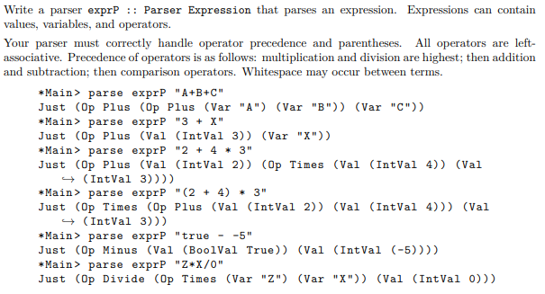 Solved Write a parser exprP : : Parser Expression that | Chegg.com Solved Write a parser exprP : : Parser Expression that | Chegg.com