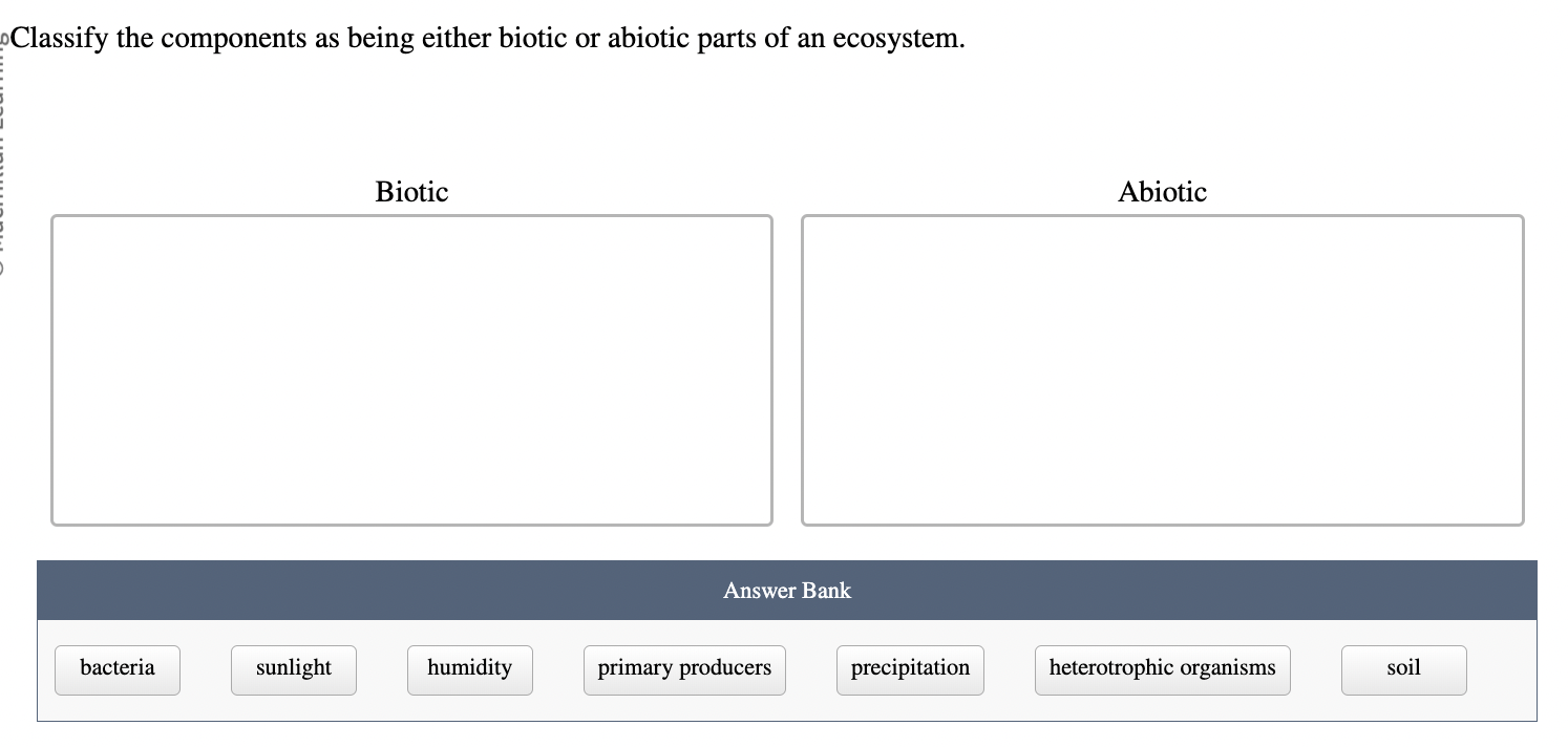 Solved Classify the components as being either biotic or | Chegg.com
