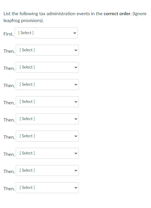 Solved List the following tax administration events in the | Chegg.com