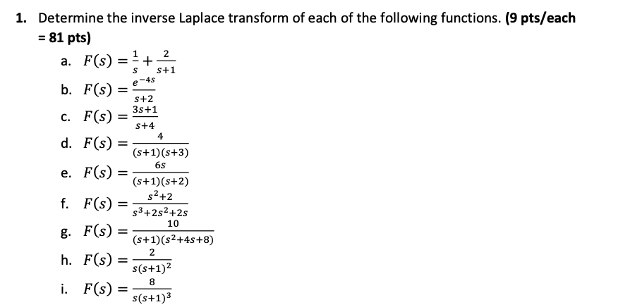 Solved 1. Determine the inverse Laplace transform of each of | Chegg.com