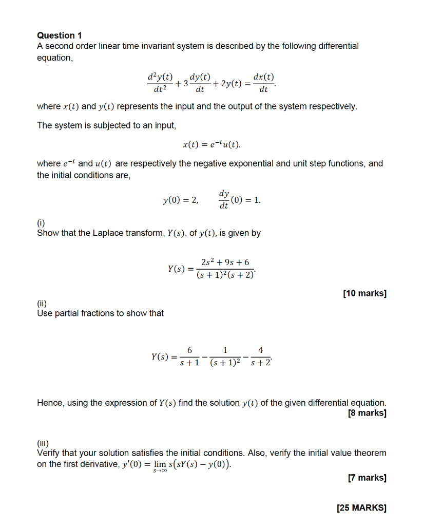 Solved Question 1 A second order linear time invariant | Chegg.com