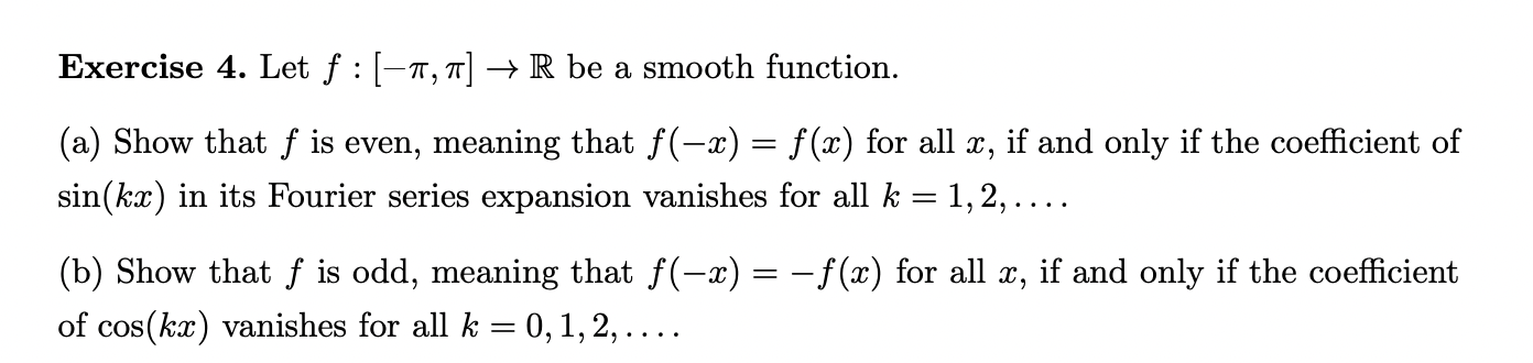 Solved Exercise 4. Let f : [−π, π] → R be a smooth function. | Chegg.com